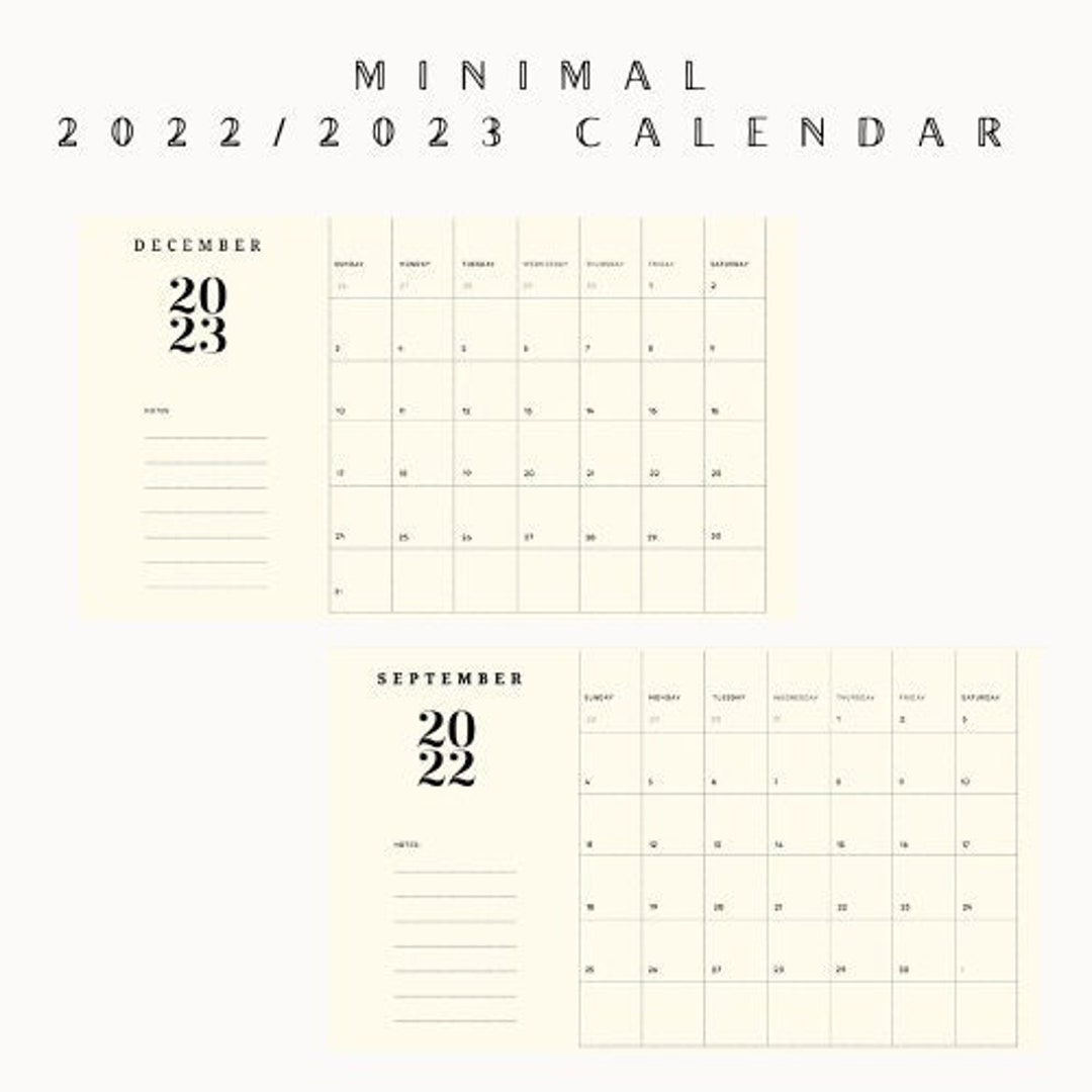 2022/2023 Downloadable Monthly Calendar - Minimalist Design - Etsy