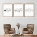 Set of 3 Digital Art, Mustang Line Art Prints, Minimalist Wall Art, Car ...