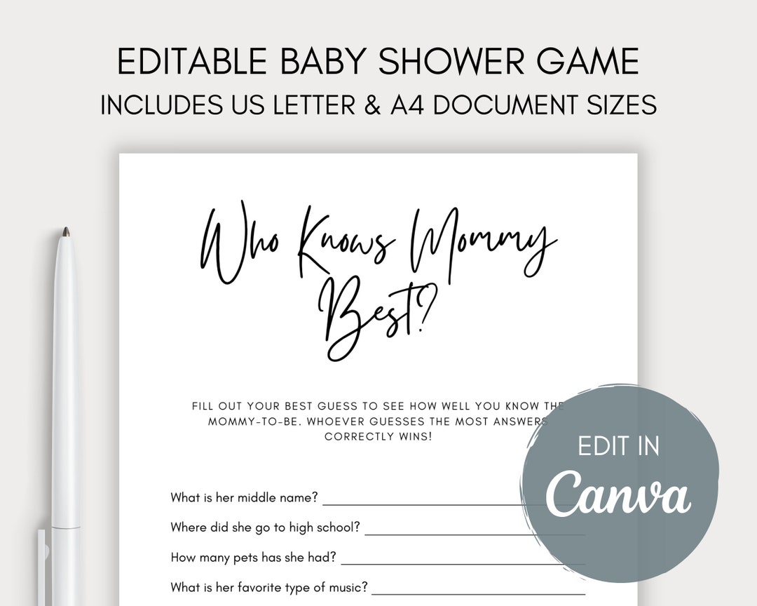 Who Knows Mommy Best, Editable Printable Baby Shower Game, Edit in ...