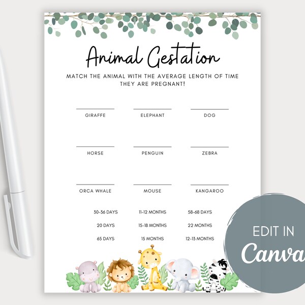 Baby Animals Answer Sheet - Etsy