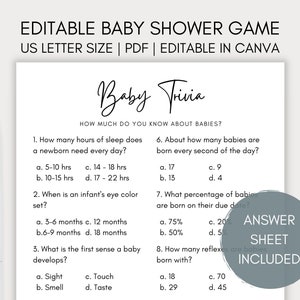 Printable Baby Trivia Baby Shower Game, Editable Baby Trivia Template ...