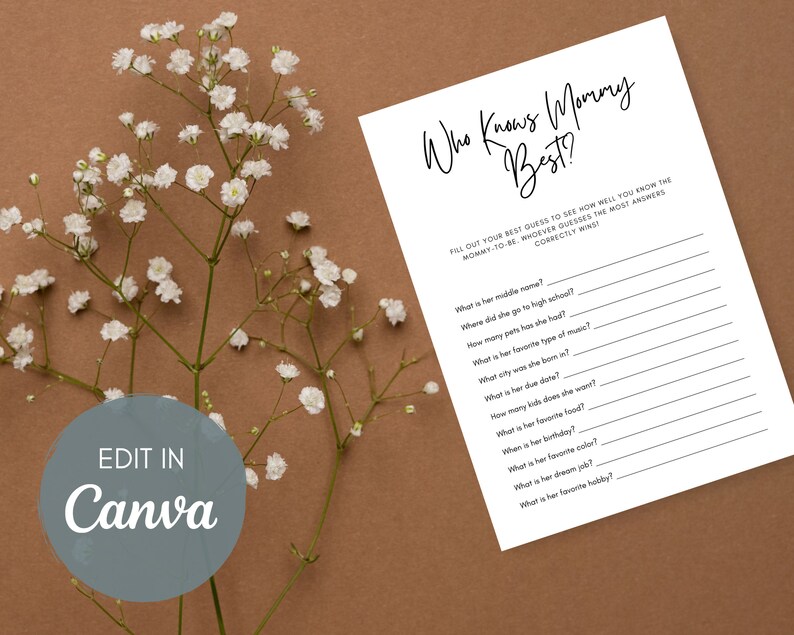 Who Knows Mommy Best Editable Printable Baby Shower Game - Etsy