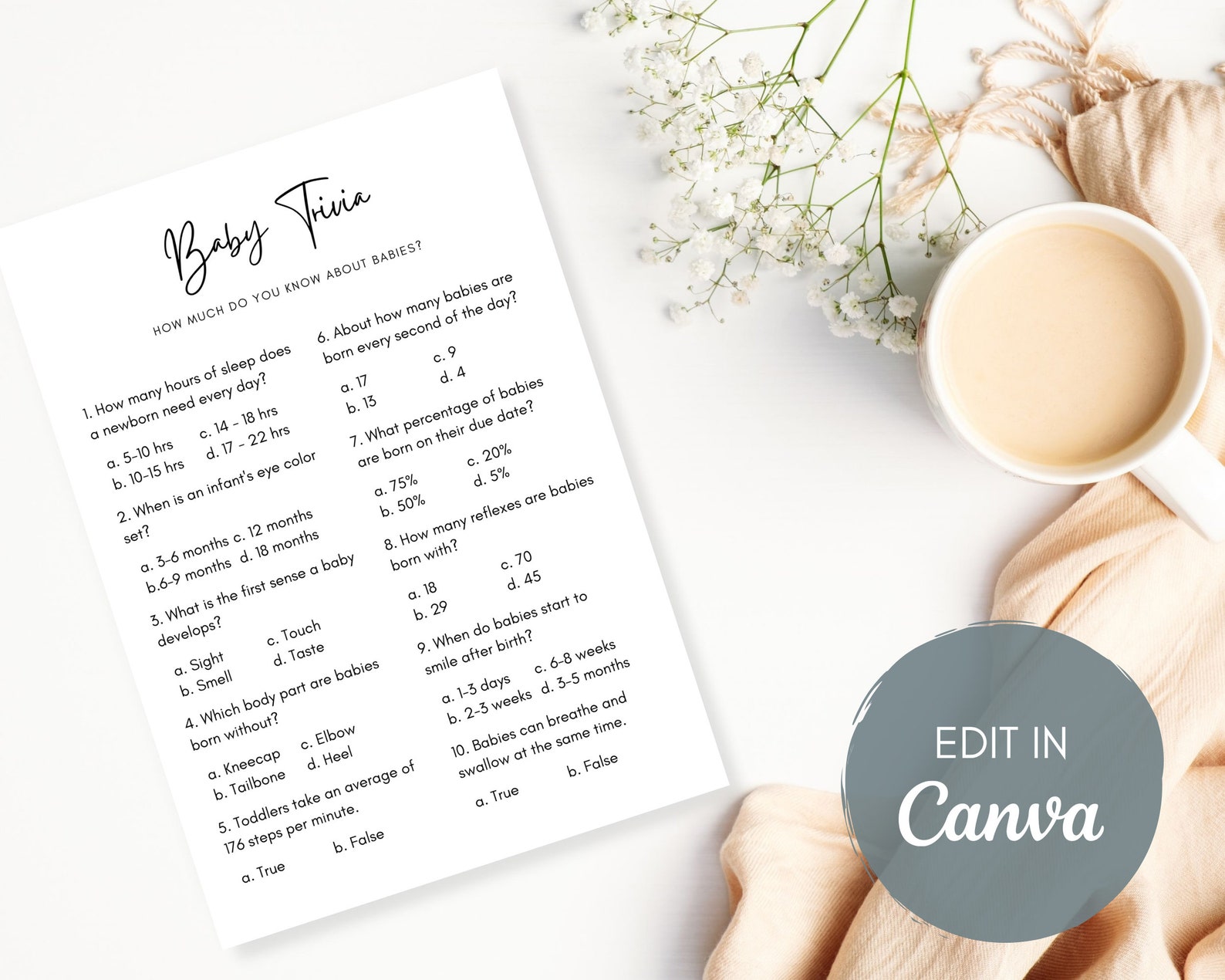 Printable Baby Trivia Baby Shower Game Editable Baby Trivia - Etsy