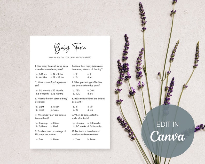 Printable Baby Trivia Baby Shower Game Editable Baby Trivia - Etsy