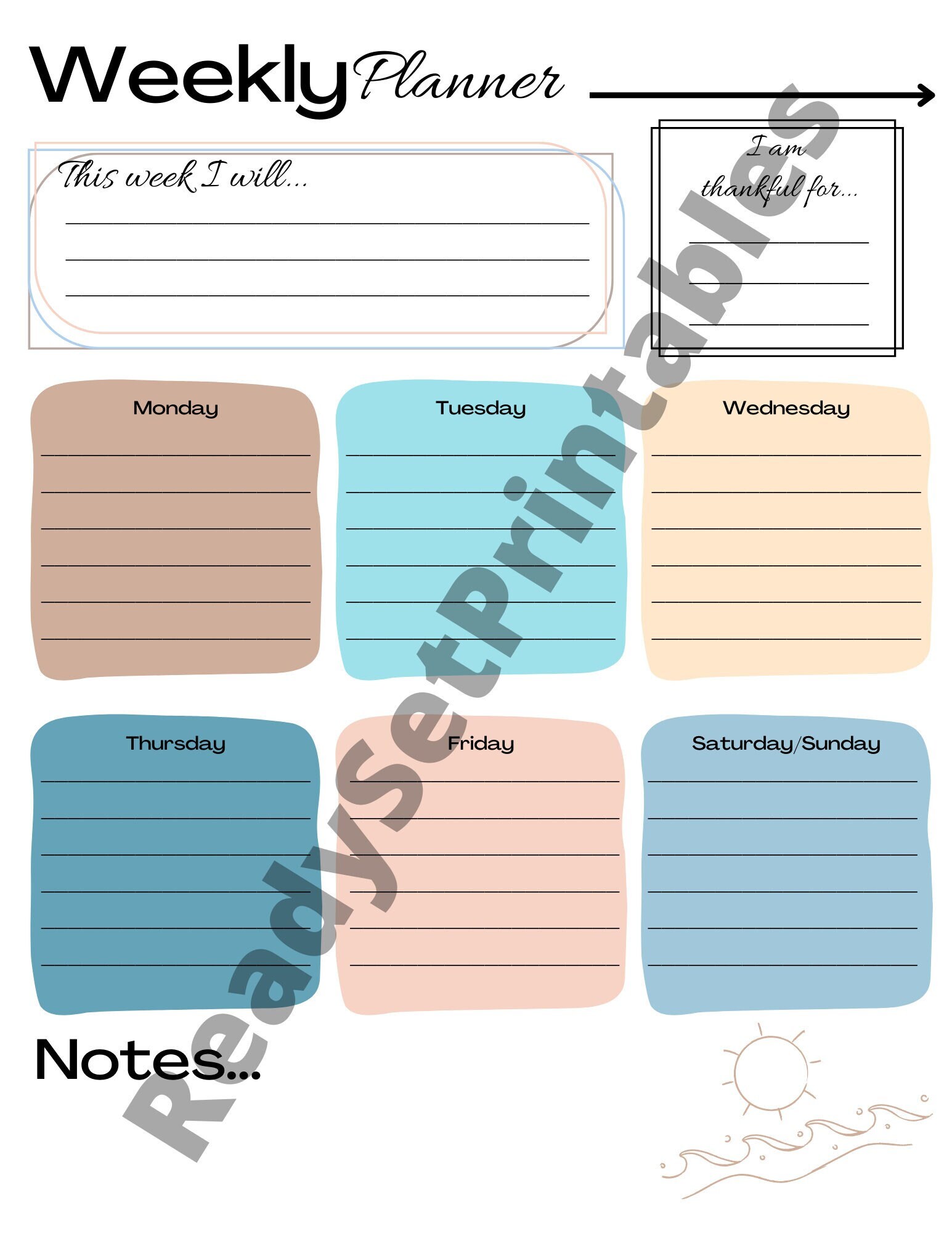 Printable Weekly Planner Beach Vibes - Etsy