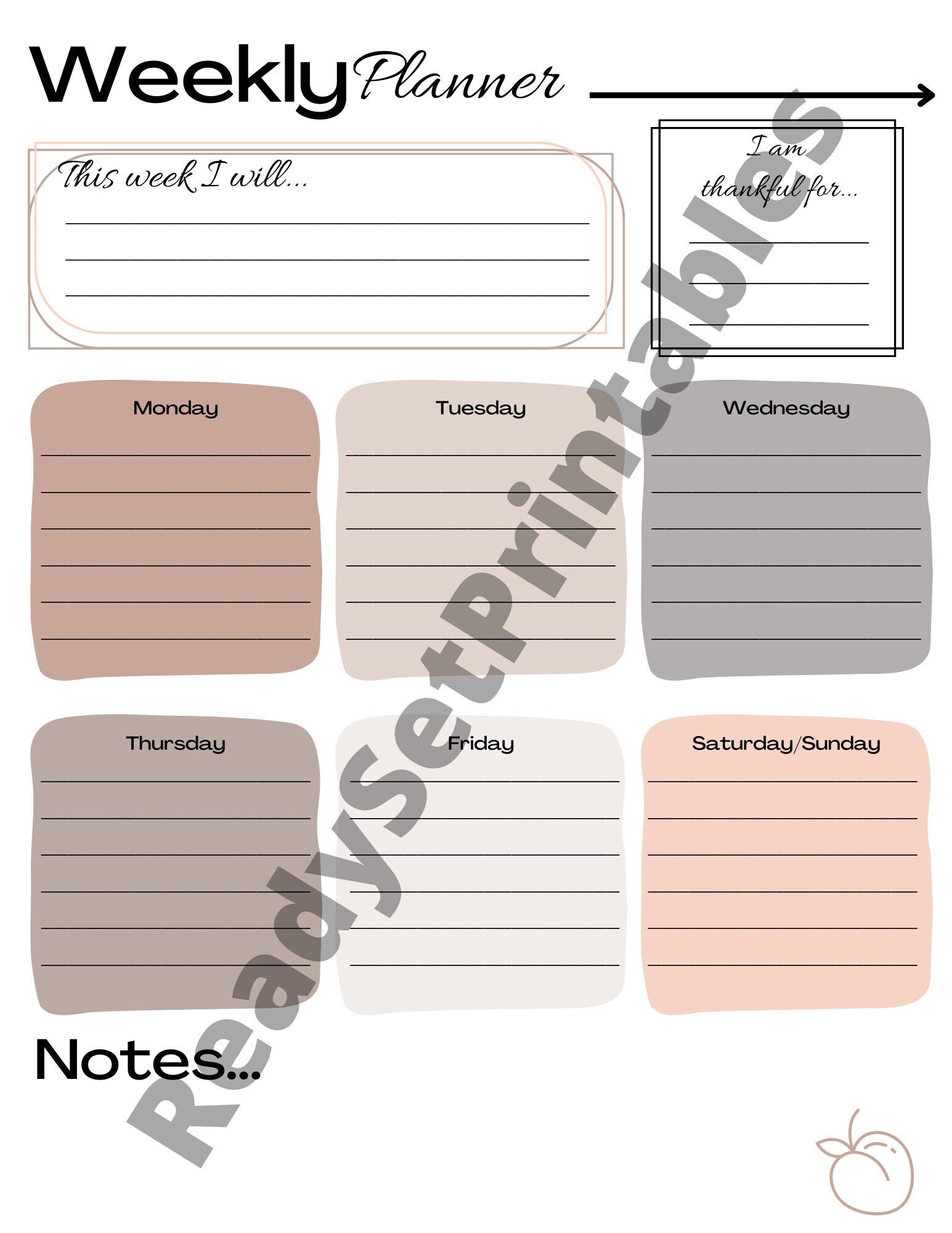 Printable Weekly Planner Just Peachy - Etsy