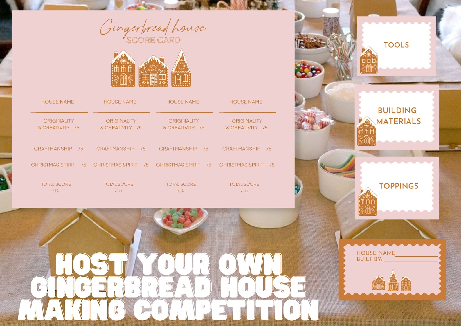 Ginger Bread House Competition Score Card, Name Card and Table Cards ...