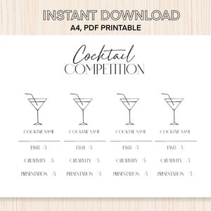 Cocktail Competition Score Card, Instant Download Cocktail Wars - Etsy ...