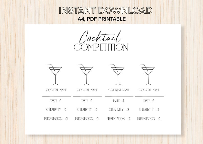 Cocktail Competition Score Card, Instant Download Cocktail Wars - Etsy