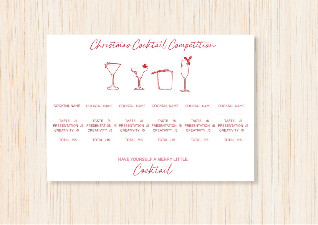 CHRISTMAS COCKTAIL Competition Score Card - Etsy