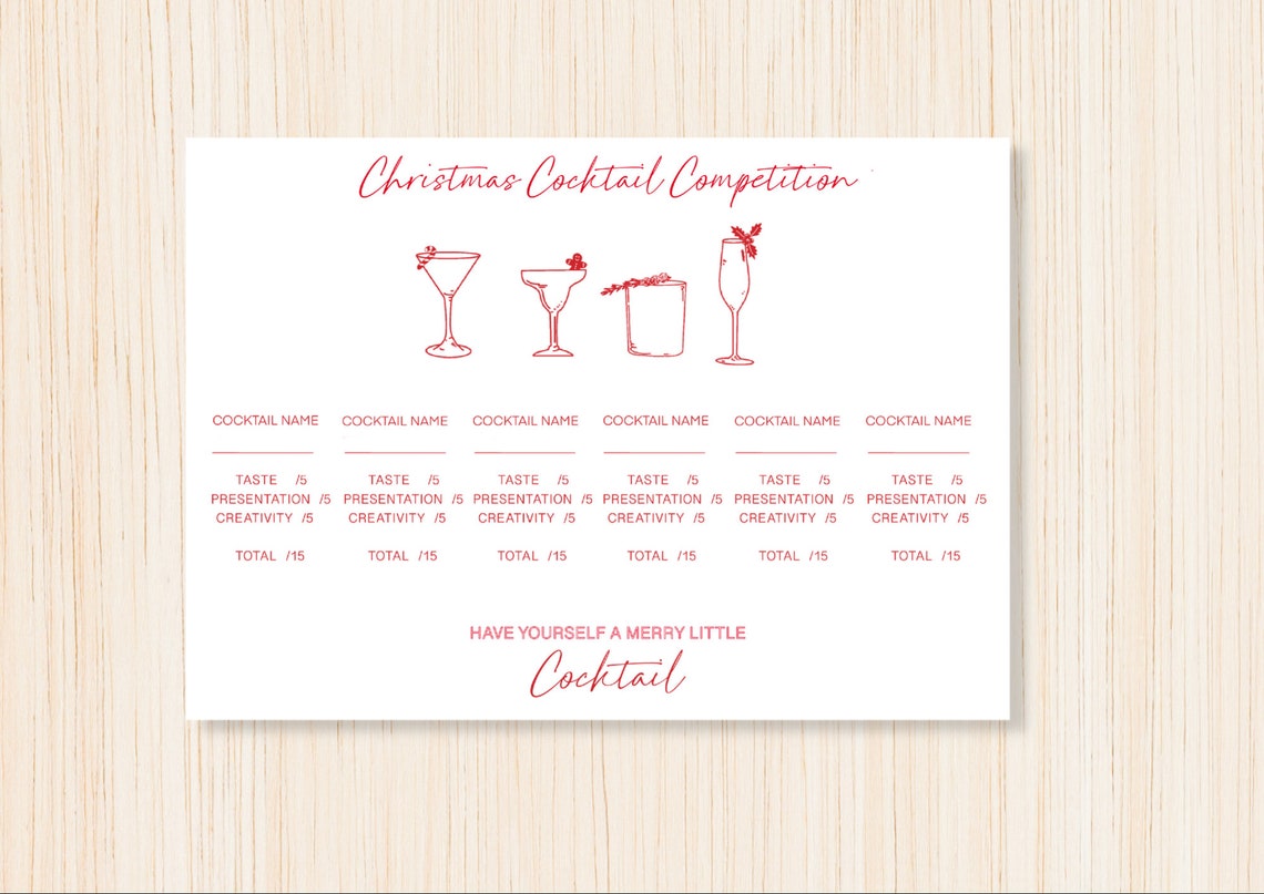 CHRISTMAS COCKTAIL Competition Score Card - Etsy