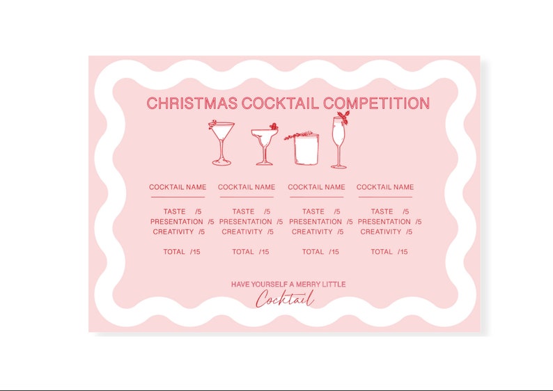 Christmas Cocktail Score Card, Cocktail Completion - Etsy
