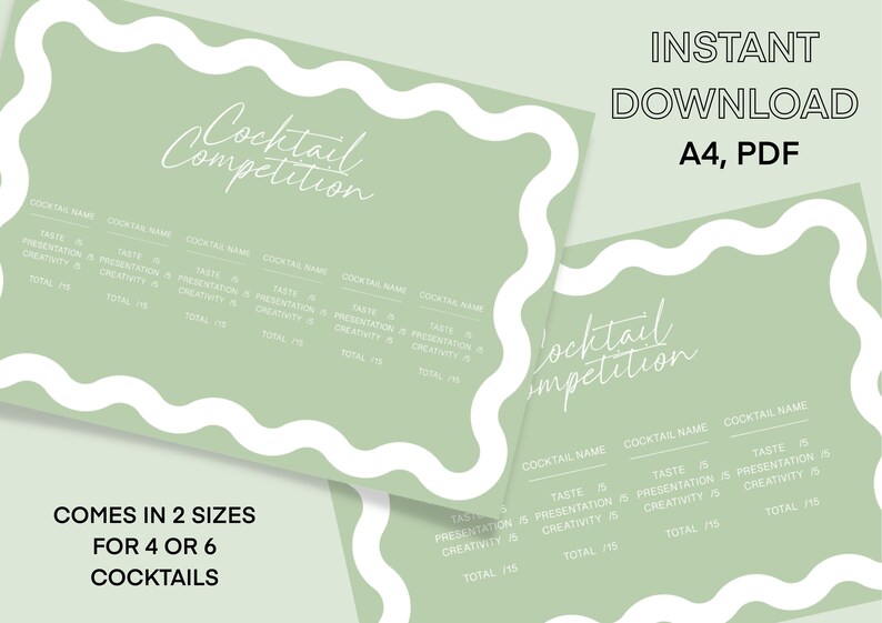 Cocktail Score Card, Cocktail Competition Cocktail War - Etsy