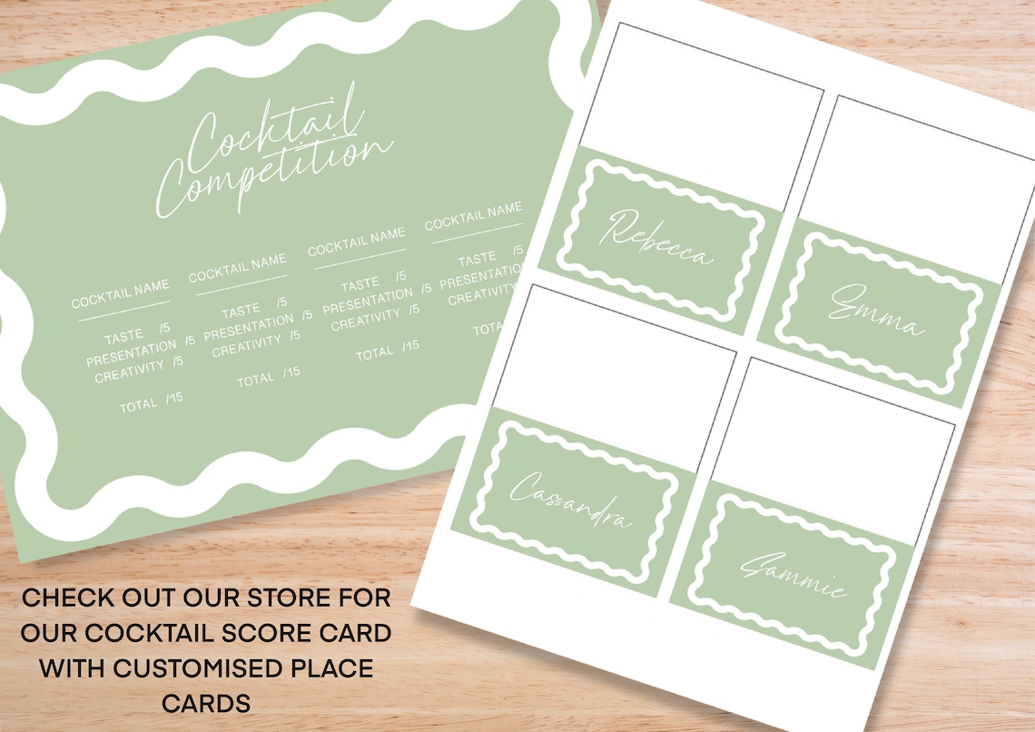 Cocktail Score Card, Cocktail Competition Cocktail War - Etsy
