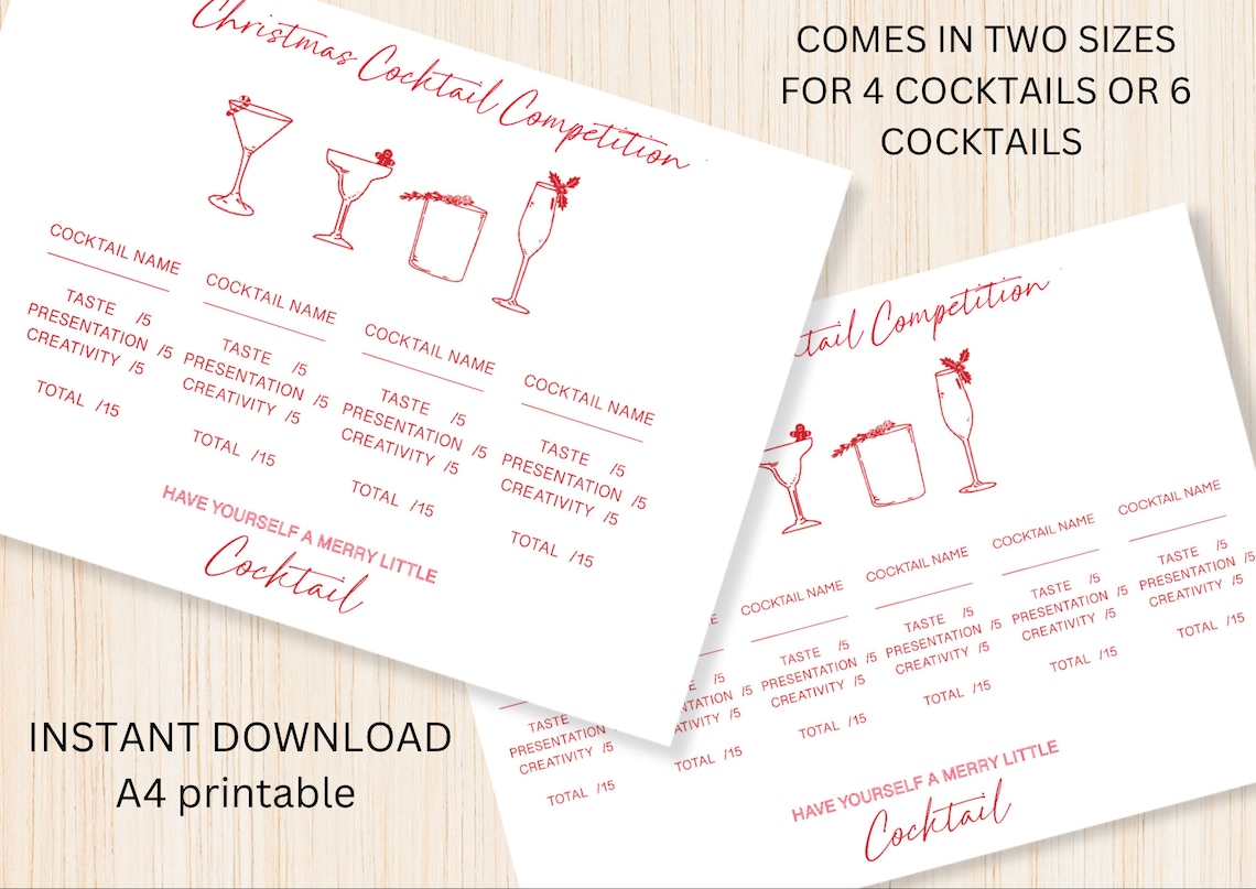 CHRISTMAS COCKTAIL Competition Score Card - Etsy