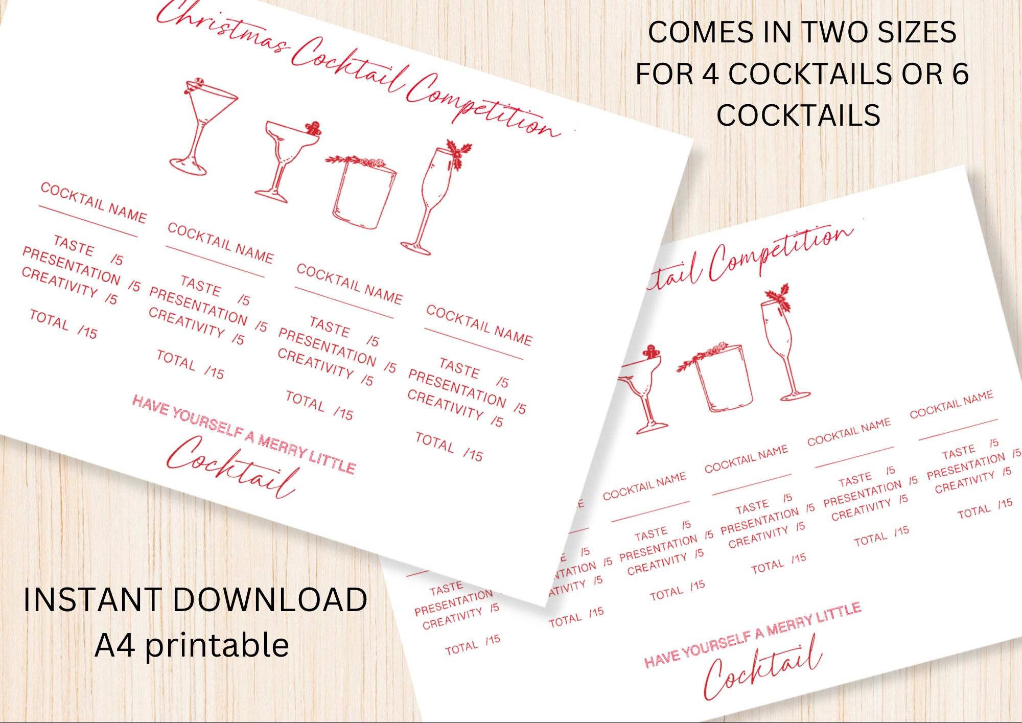 CHRISTMAS COCKTAIL Competition Score Card - Etsy