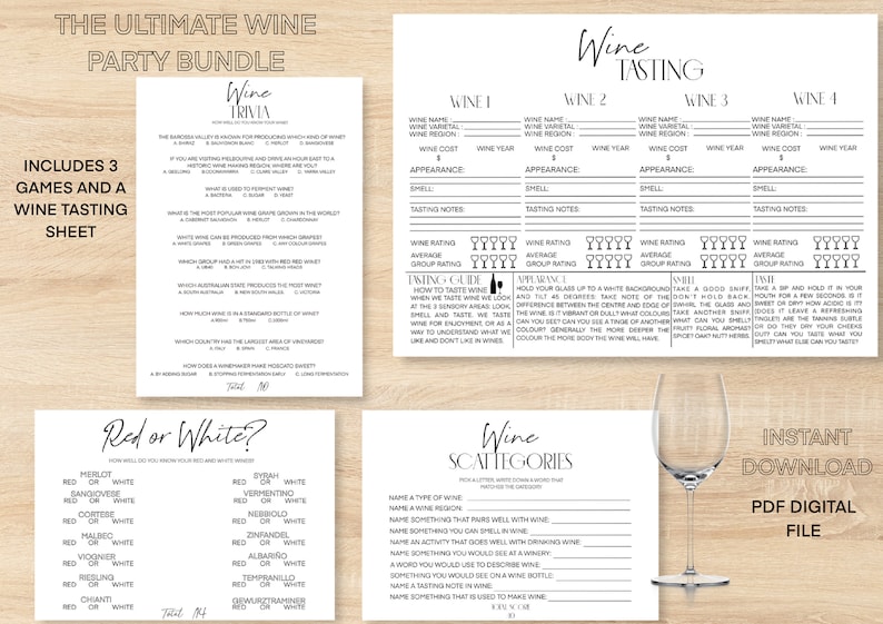 WINE PARTY Bundle, Wine Tasting, Wine Trivia and Wine Party Games - Etsy