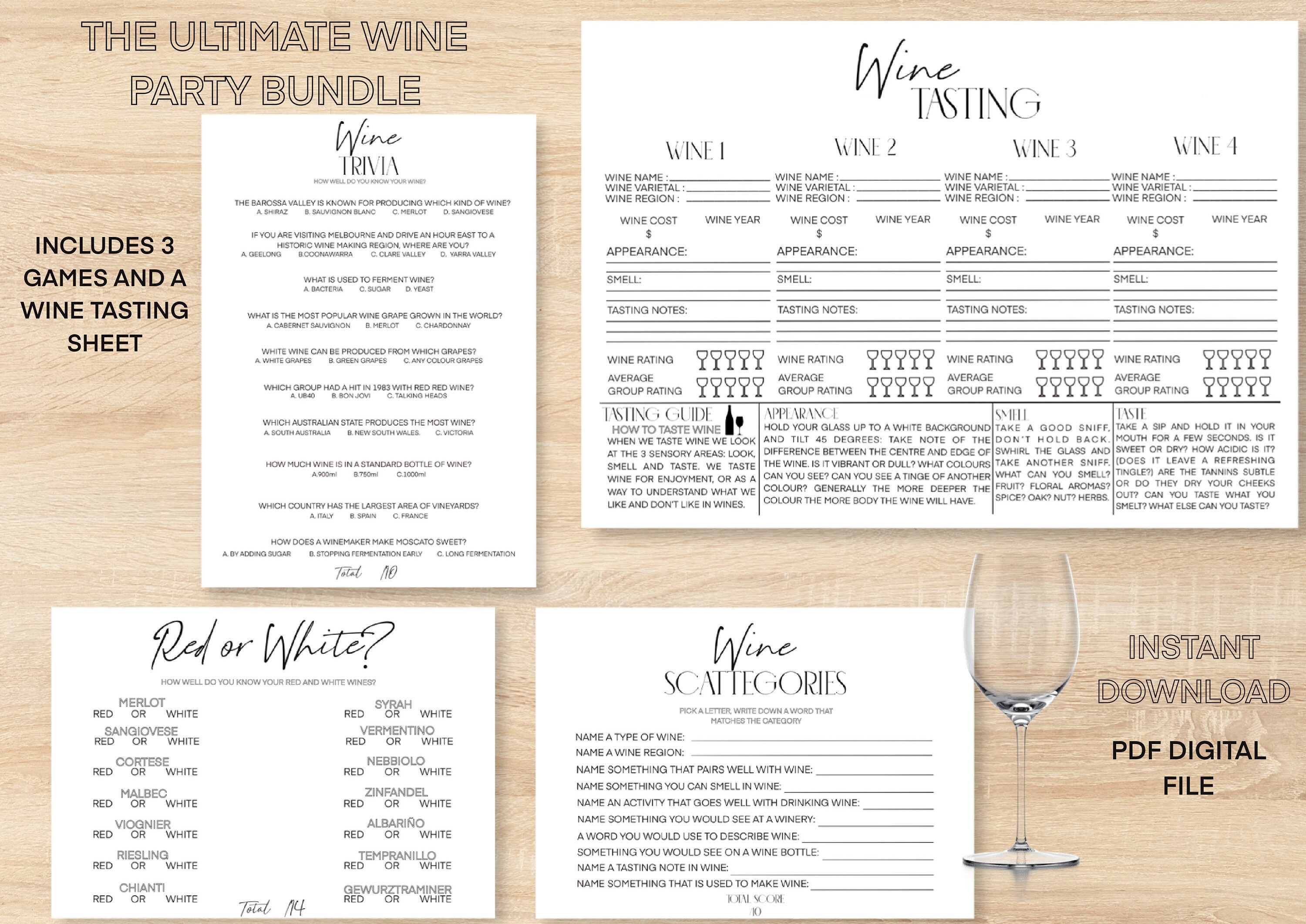 WINE PARTY Bundle, Wine Tasting, Wine Trivia and Wine Party Games - Etsy