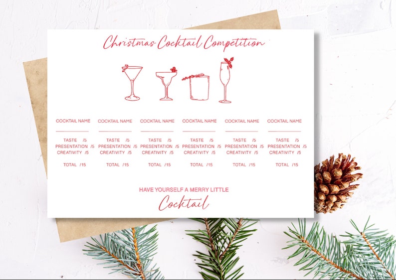 CHRISTMAS COCKTAIL Competition Score Card - Etsy Australia