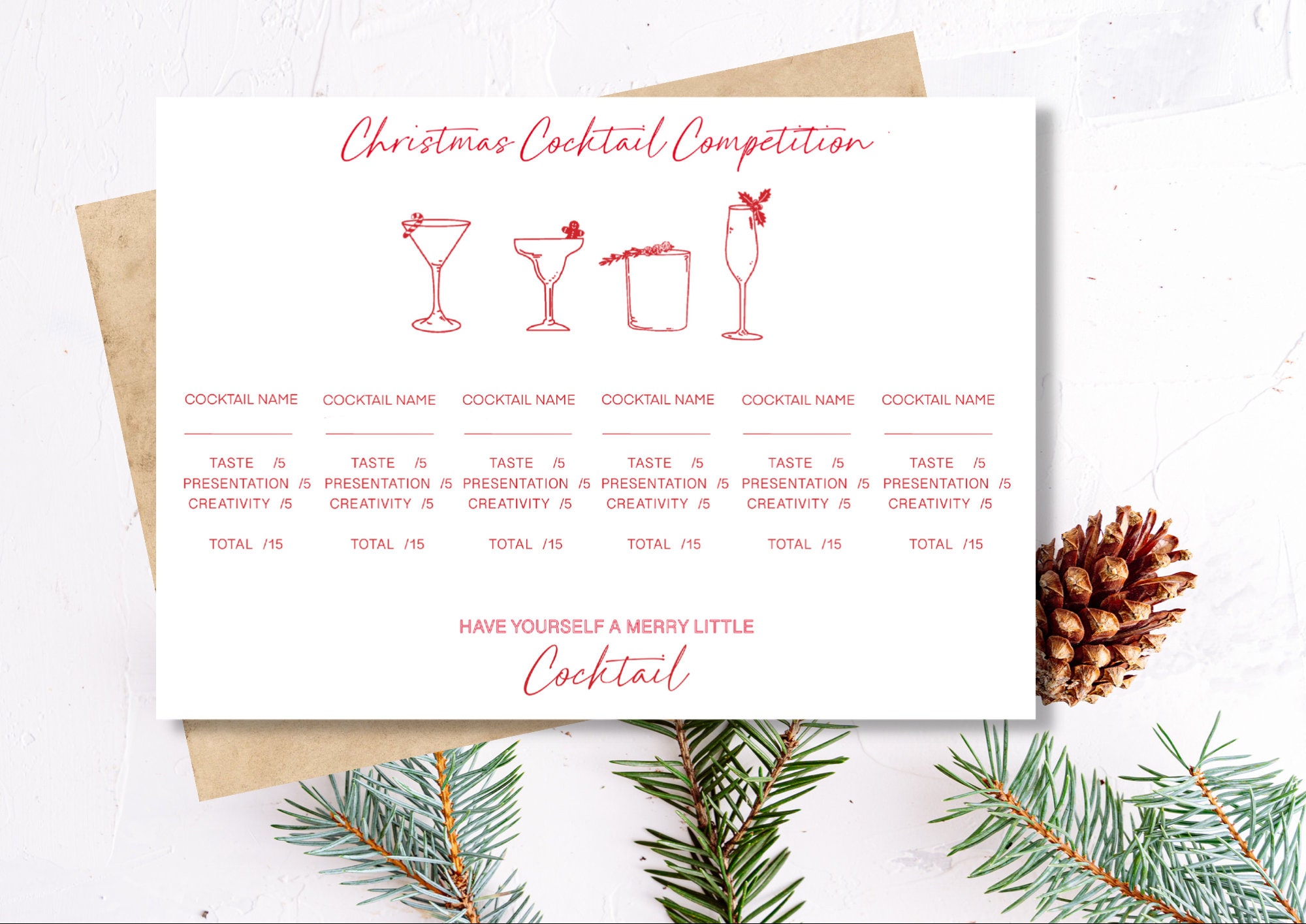 CHRISTMAS COCKTAIL Competition Score Card - Etsy Australia