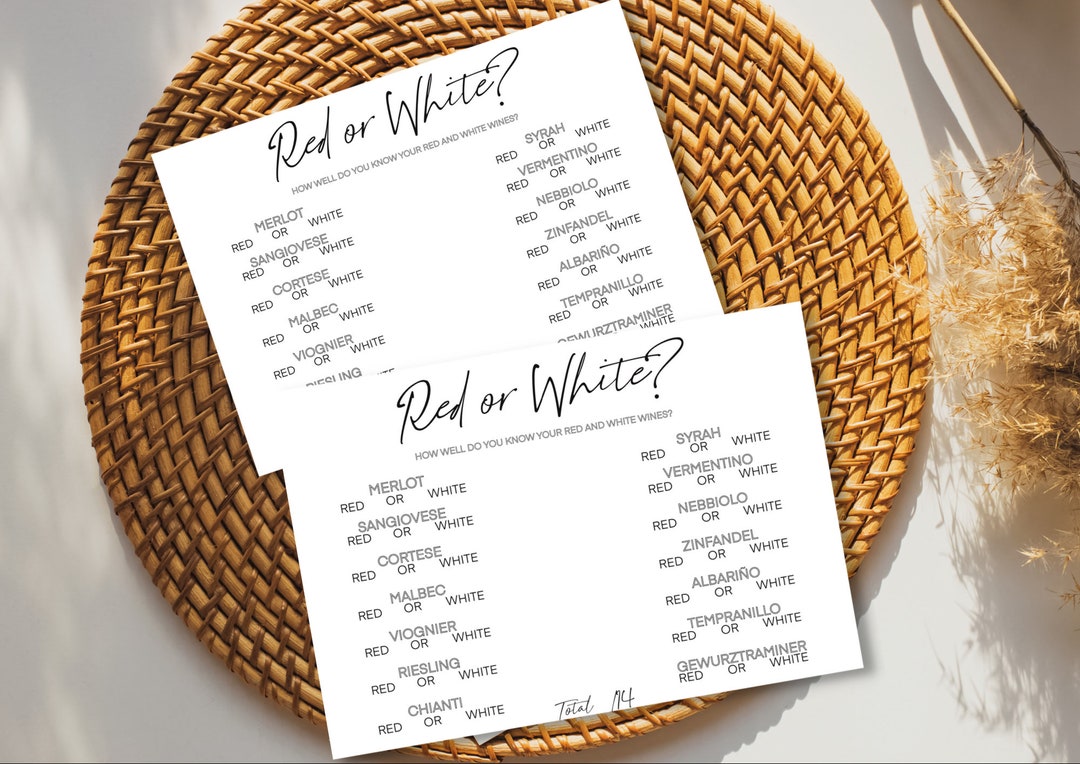 Wine Party Red or White Game, How Well Do You Know Your Wine? - Etsy