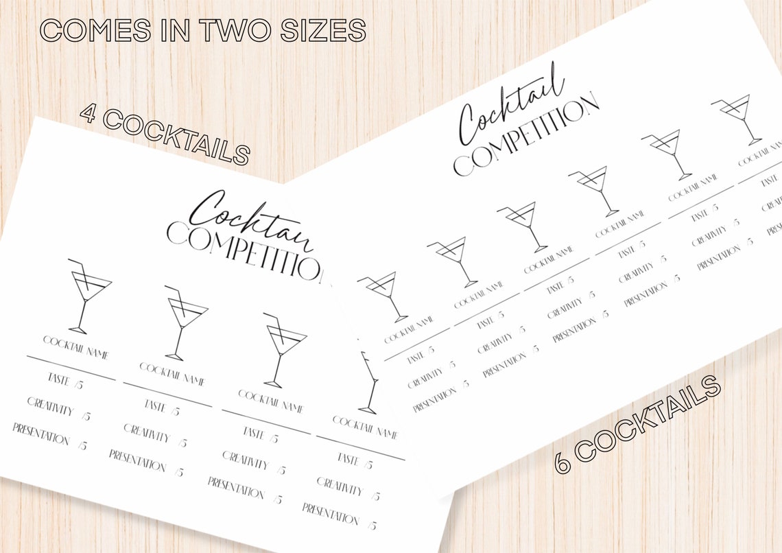 Cocktail Competition Score Card, Instant Download Cocktail Wars - Etsy