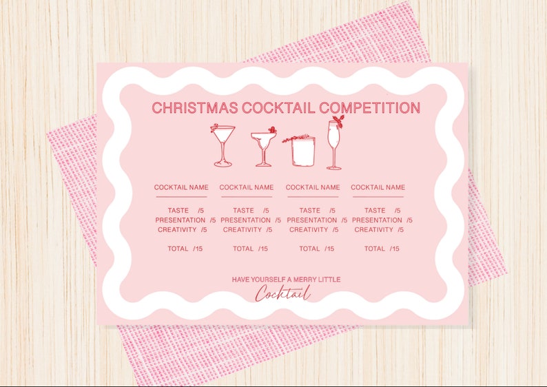 Christmas Cocktail Score Card, Cocktail Completion - Etsy