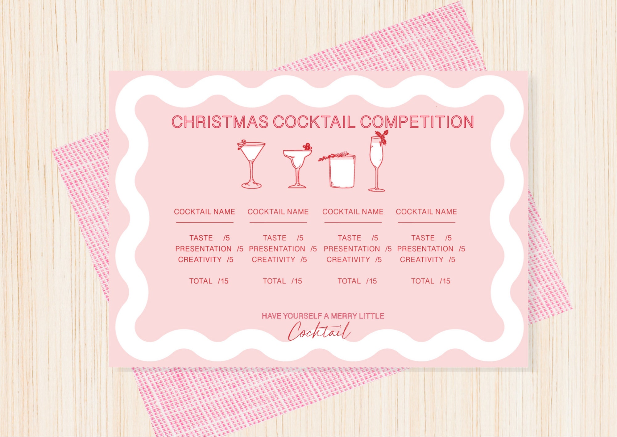 Christmas Cocktail Score Card, Cocktail Completion - Etsy