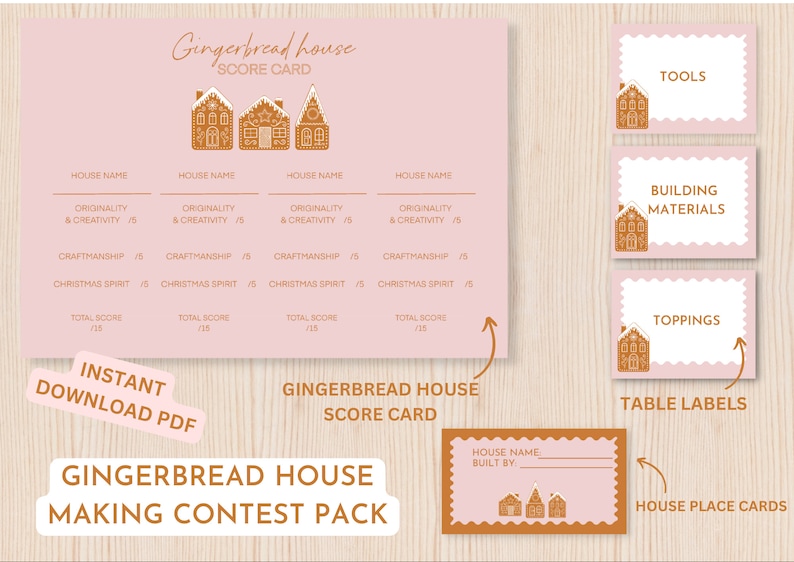 Ginger Bread House Competition Score Card, Name Card and Table Cards ...