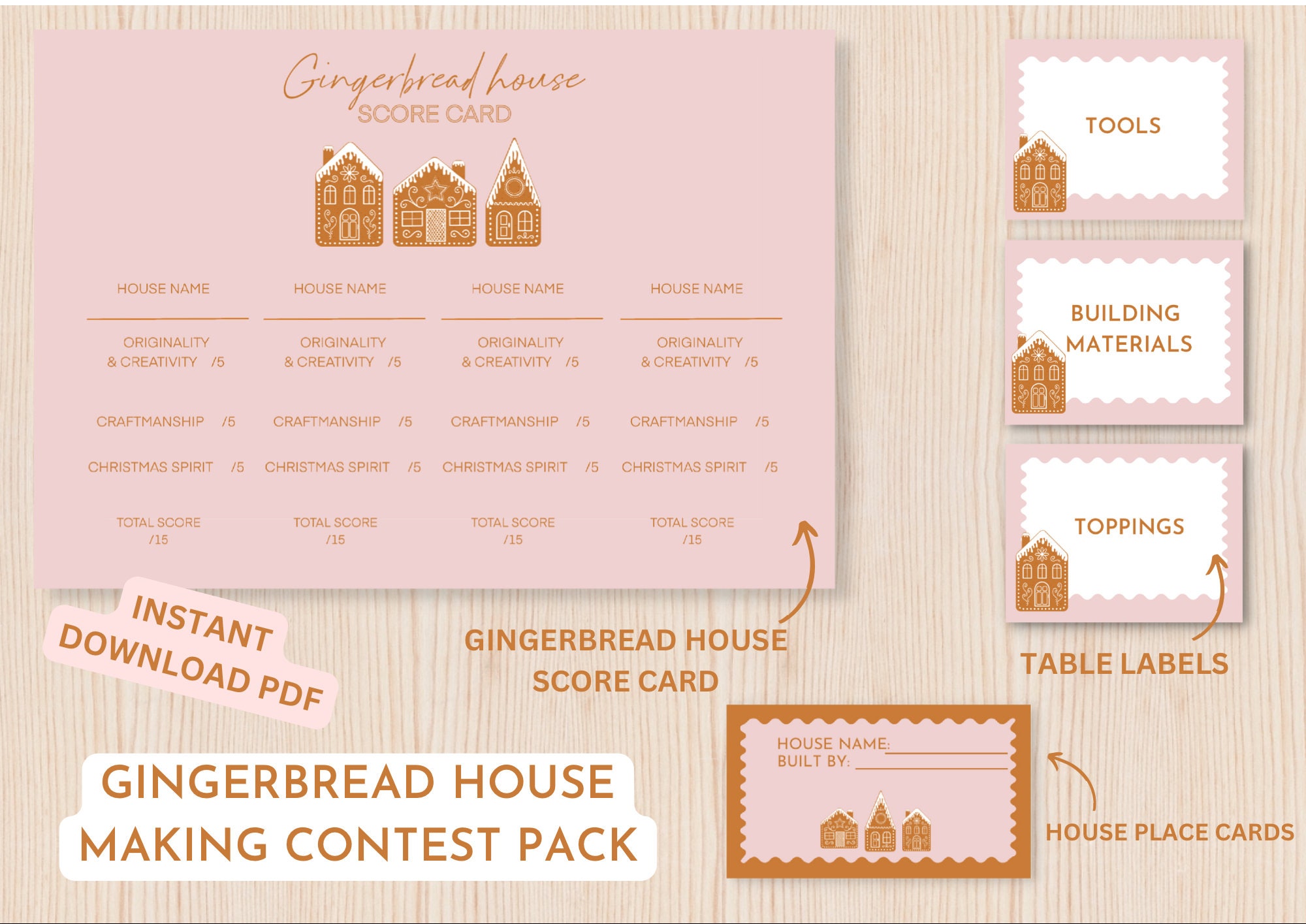 Ginger Bread House Competition Score Card, Name Card and Table Cards ...