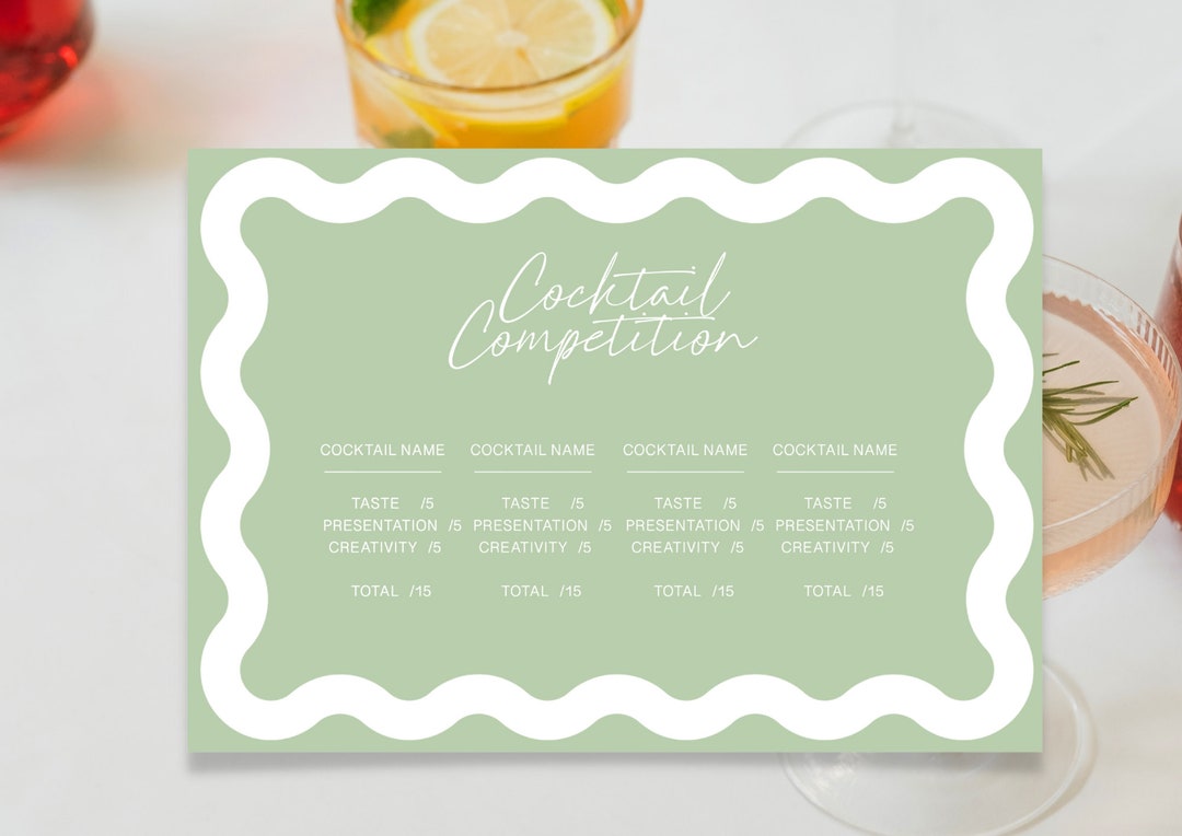 Cocktail Score Card, Cocktail Competition Cocktail War - Etsy