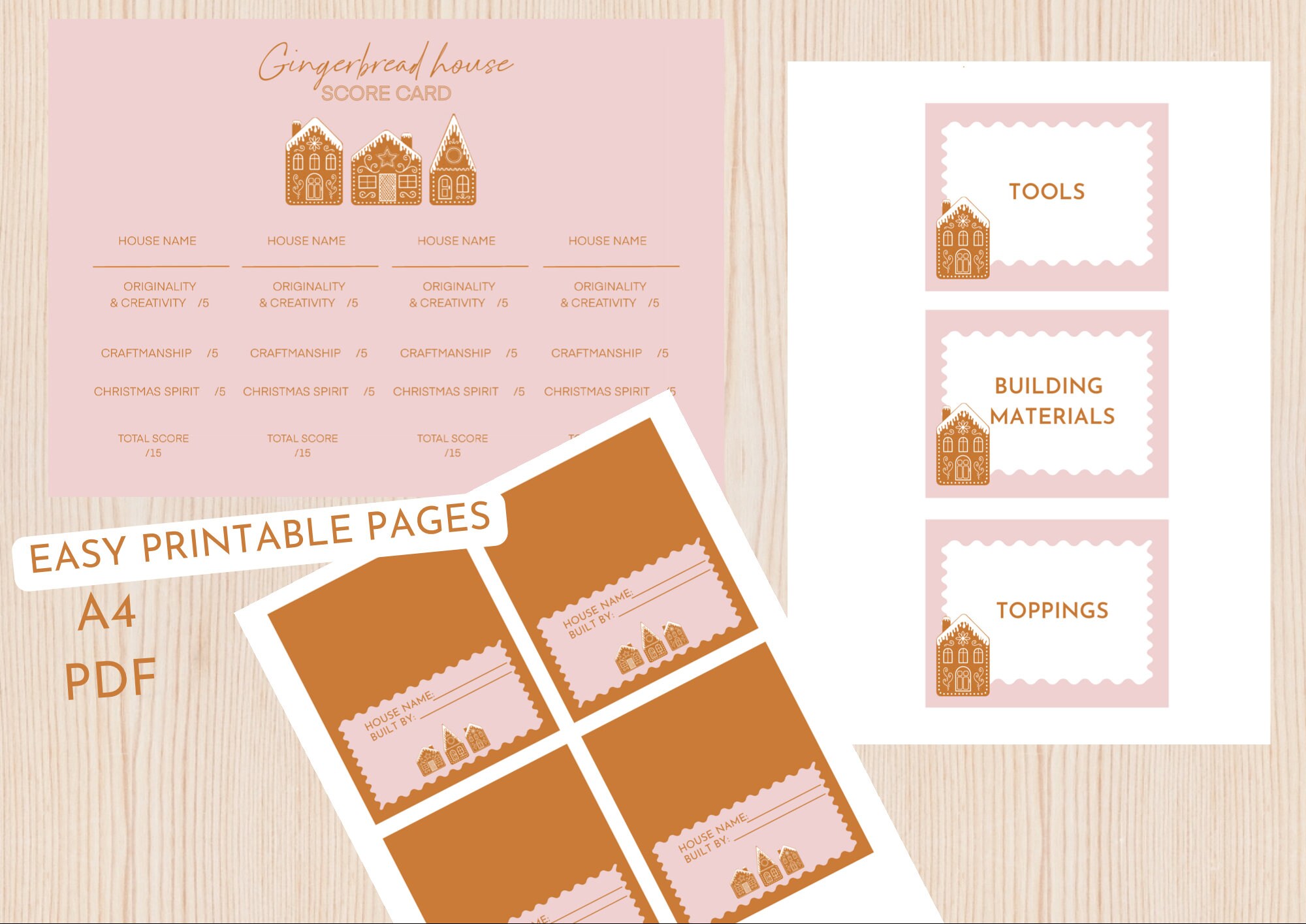 Ginger Bread House Competition Score Card, Name Card and Table Cards ...