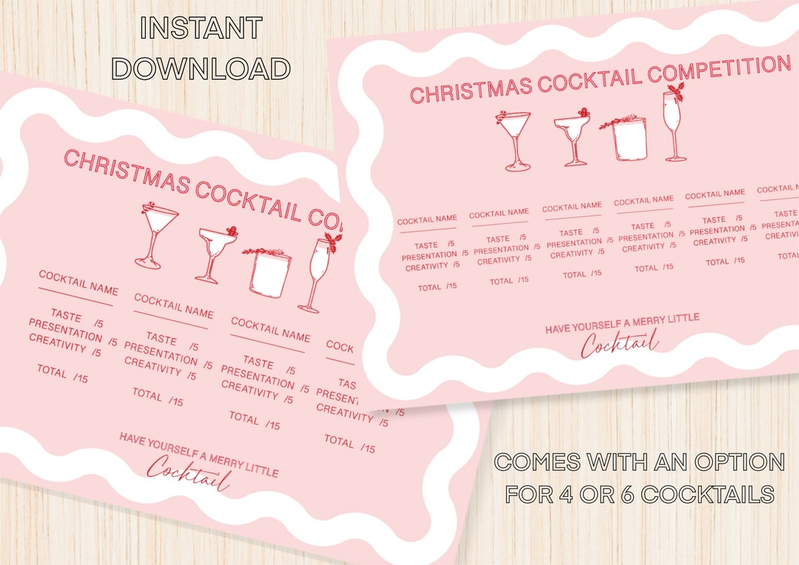 Christmas Cocktail Score Card, Cocktail Completion - Etsy