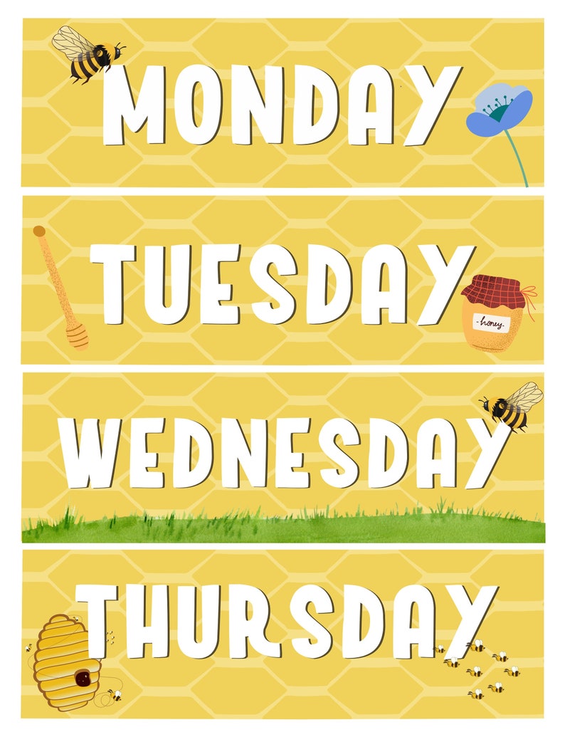 Days of the Week Instant Download Bumblebees Printable - Etsy
