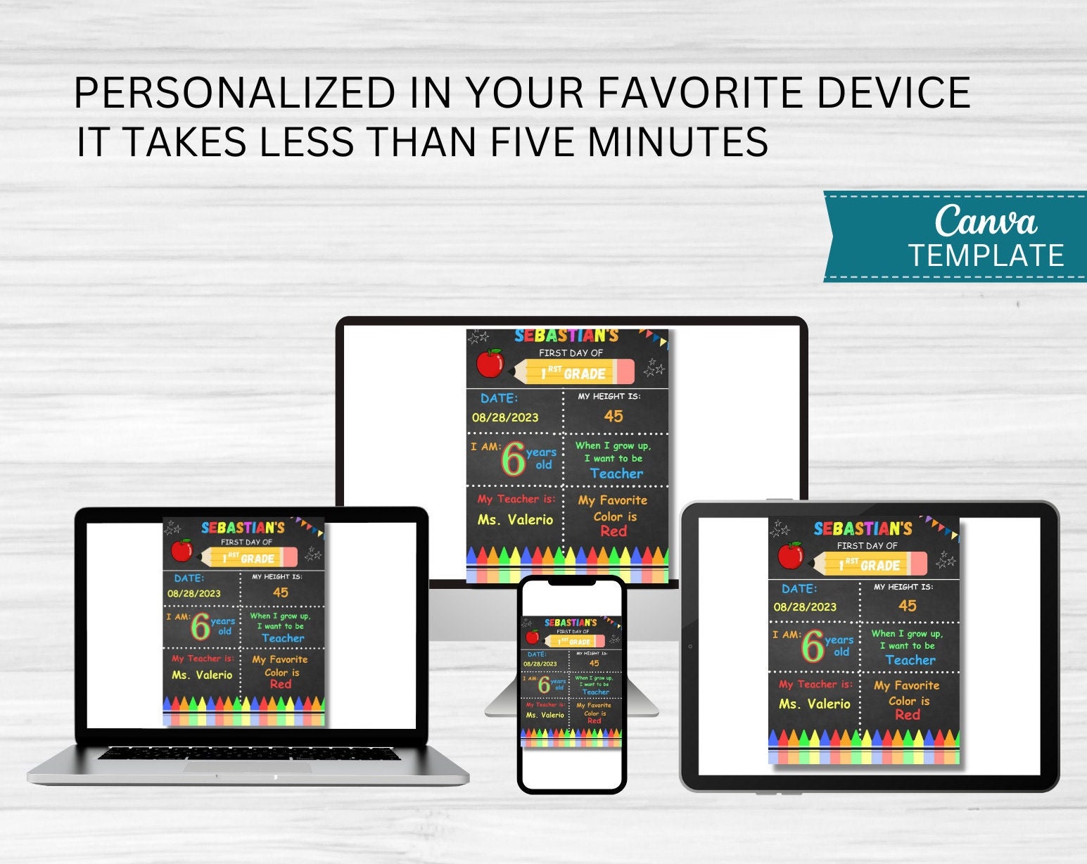 Editable Colorful First Day of School Chalkboard Sign, Reusable First ...