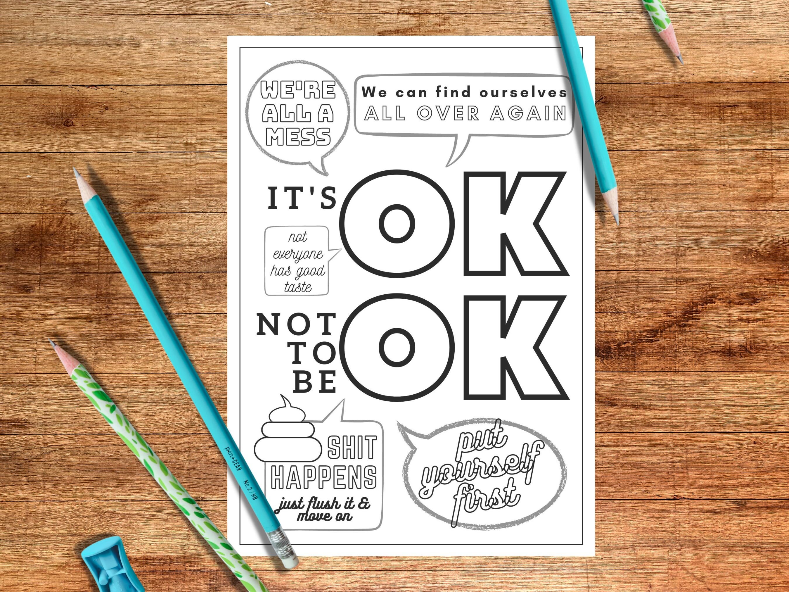 Its OK Not to Be OK Coloring Page Instant Digital - Etsy