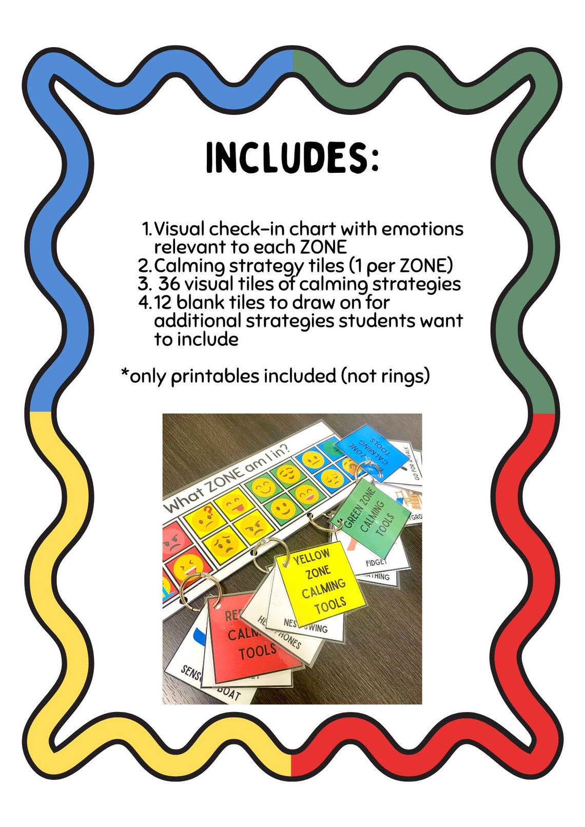 Zones of Regulation Check-in Chart + Calming Tools, Understanding ...
