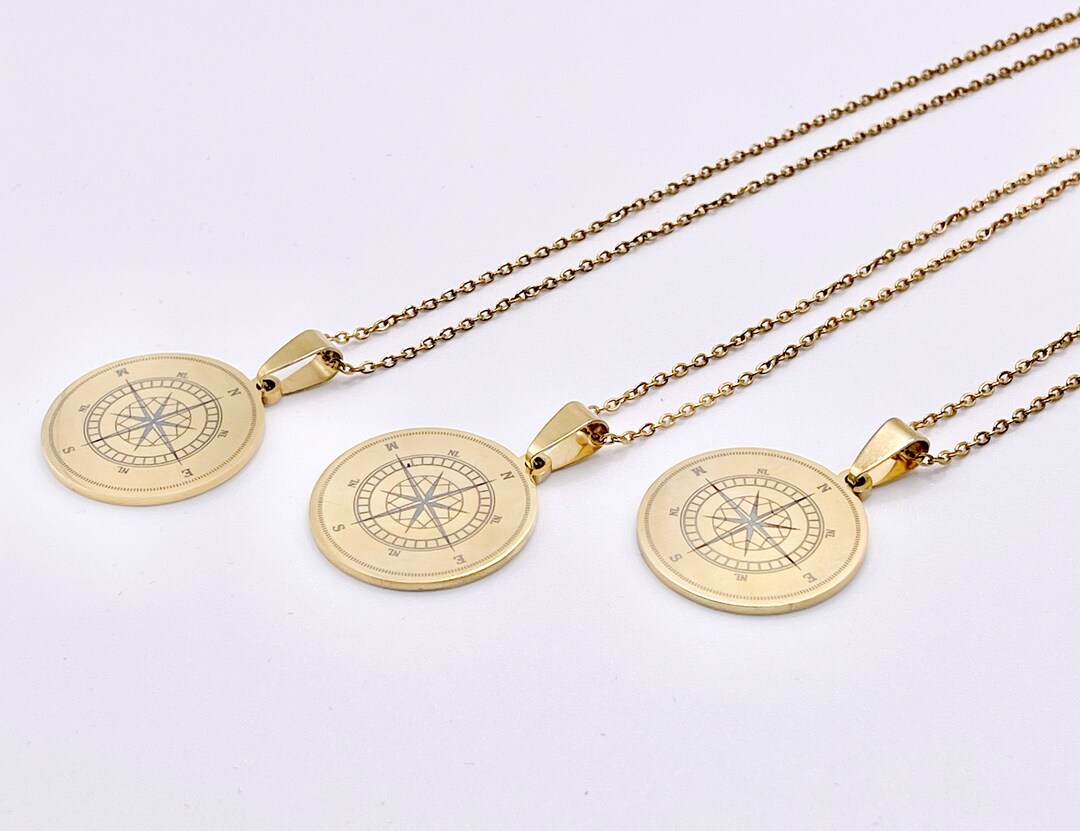 Engraved Compass Necklace: Personalized Gold Pendant, Custom Name Gift ...