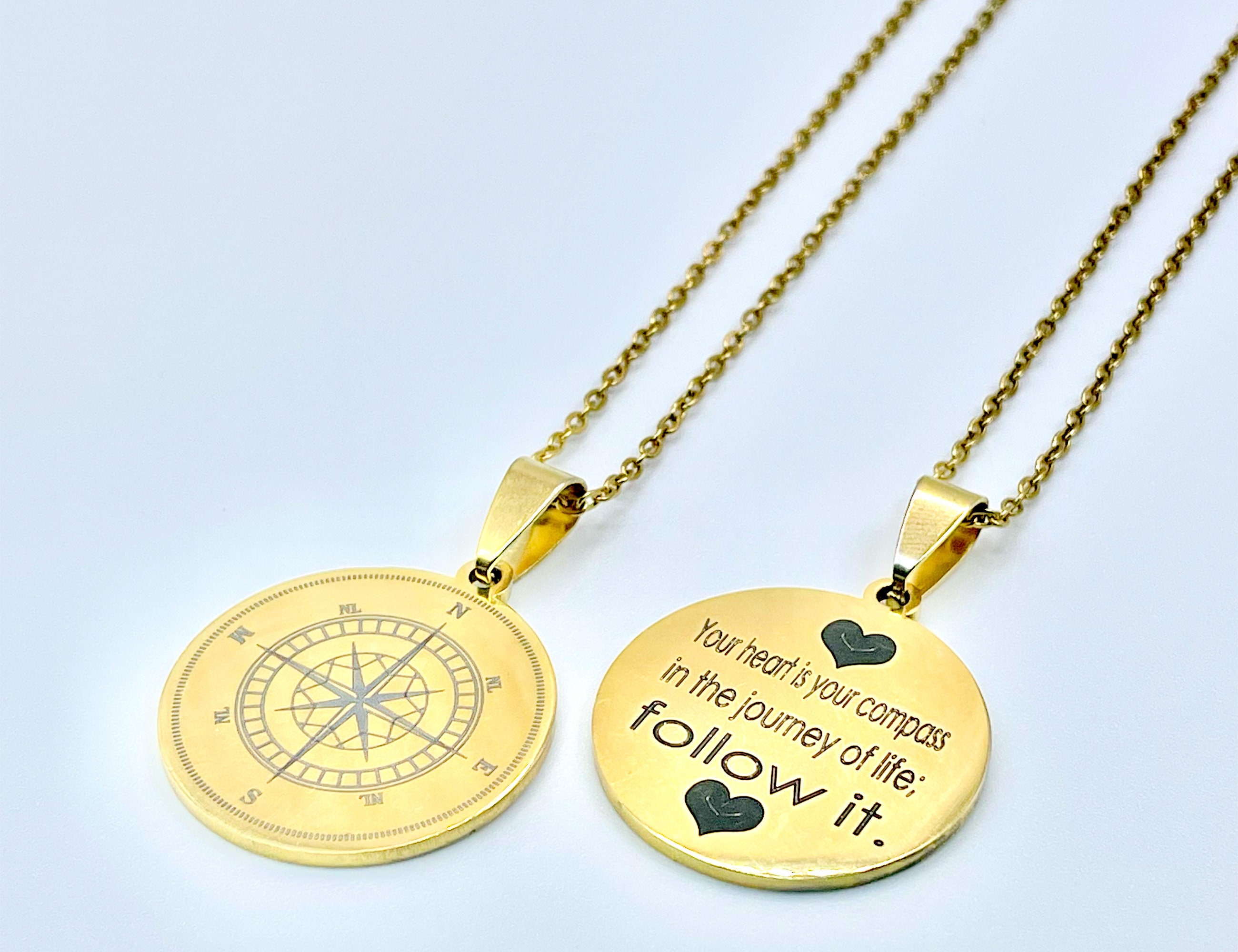 Engraved Compass Necklace Name Necklace Valentines Day T Etsy