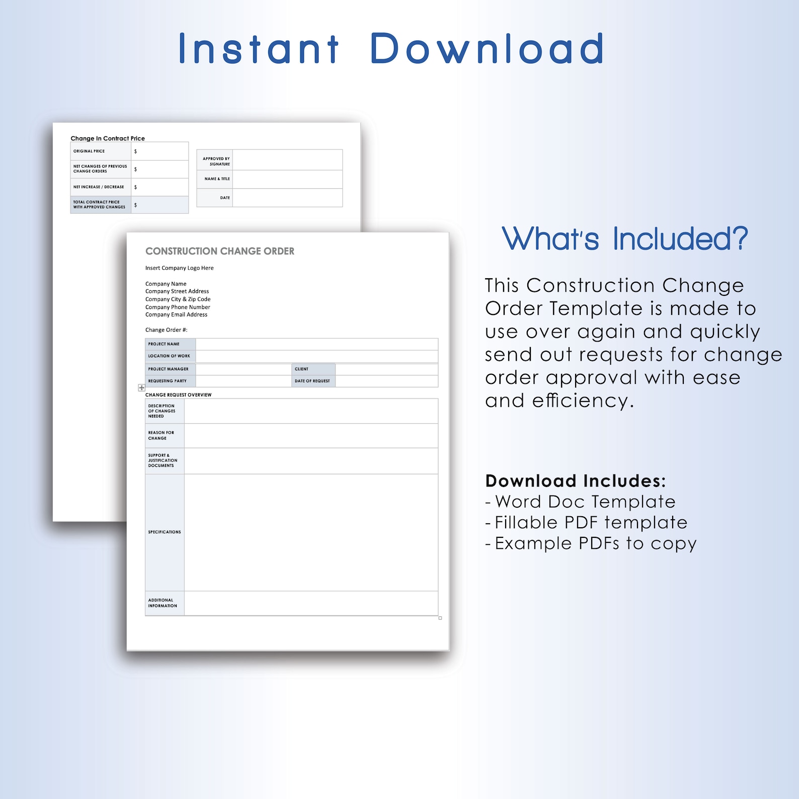 Home Construction Change Order Template, Contractor Project Management ...