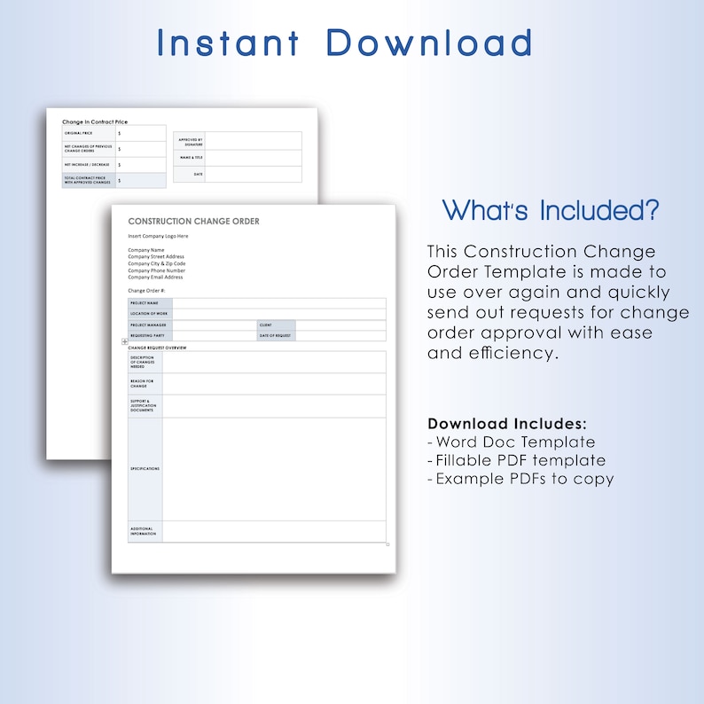 Home Construction Change Order Template, Contractor Project Management ...