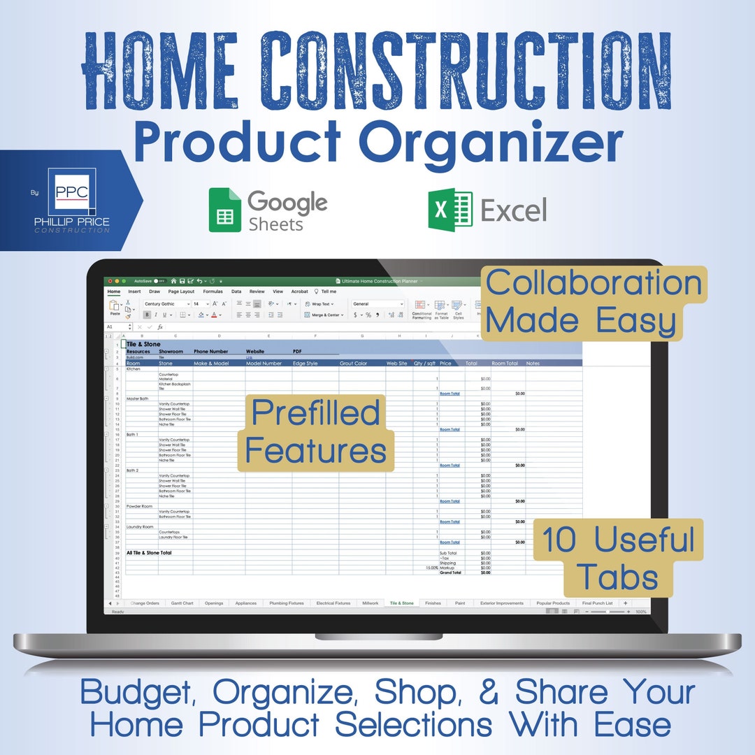 Home Construction Product Organizer - Etsy