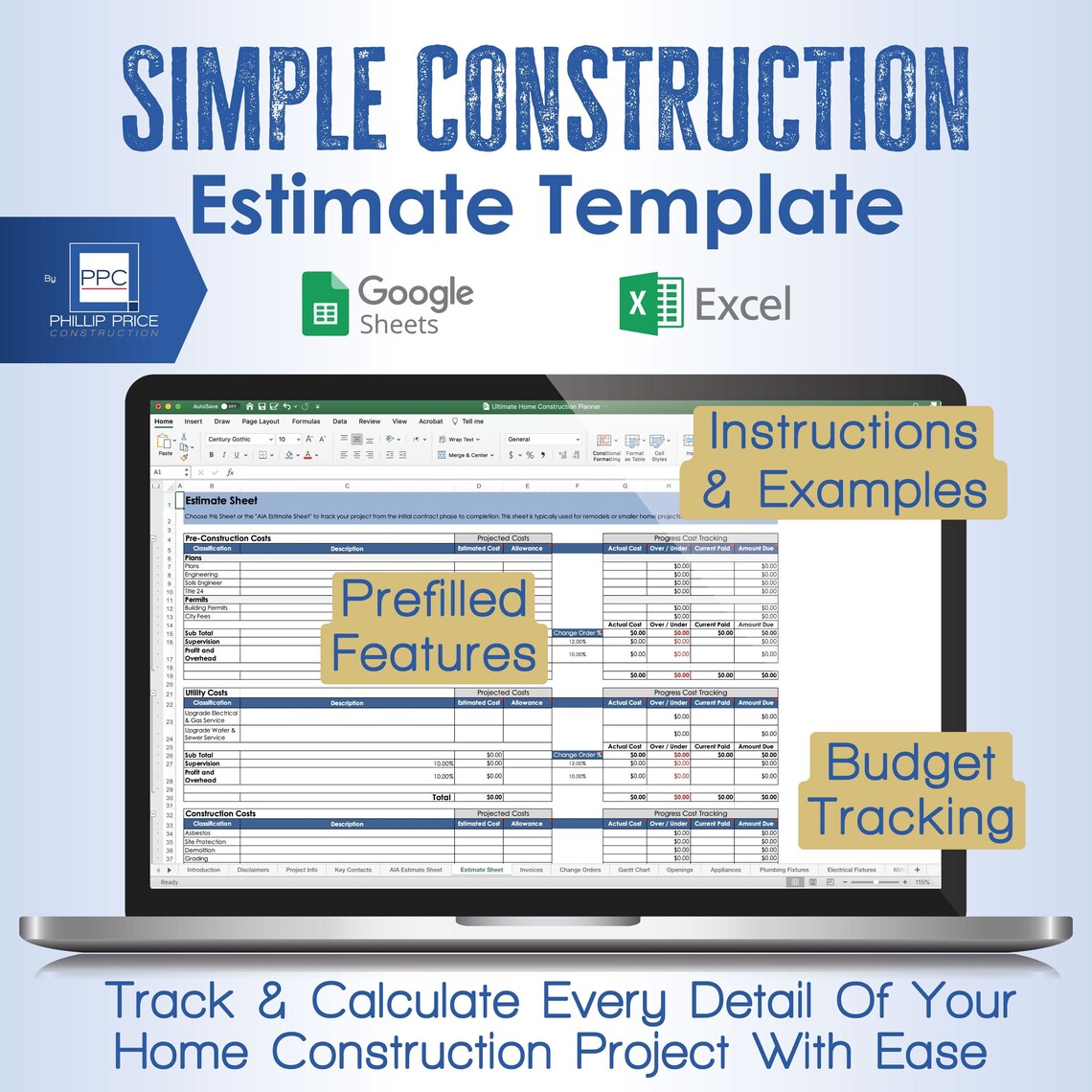 Simple Construction Estimate Template - Etsy