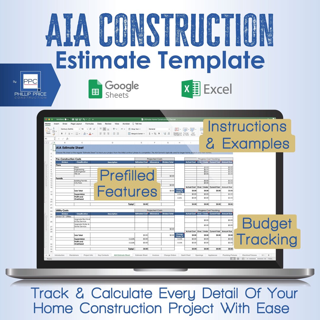 AIA Construction Estimate Template - Etsy