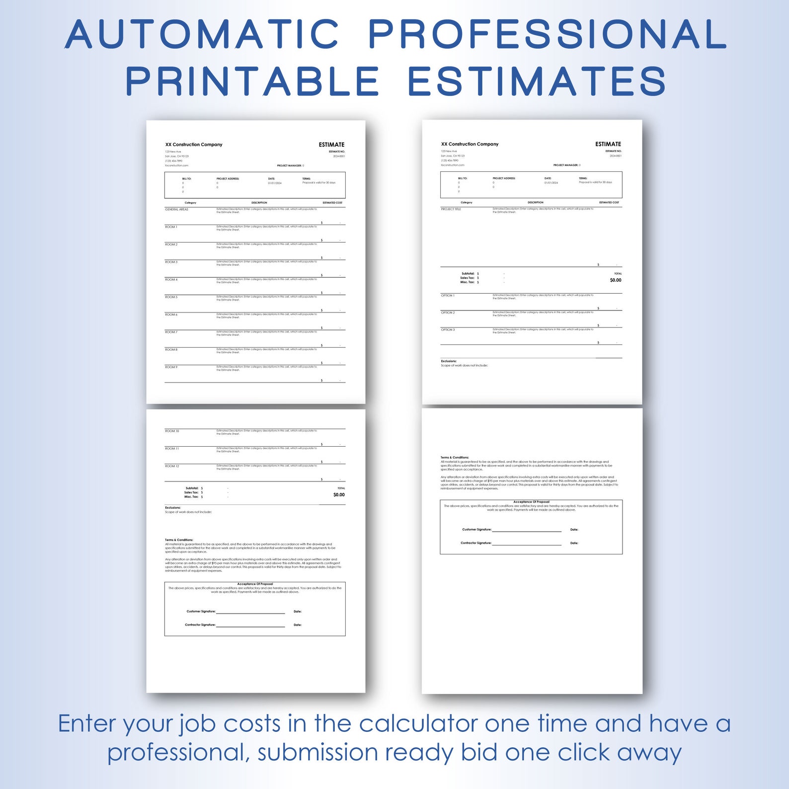 Ultimate Construction Estimate Calculator Pro, Subcontractor Bid ...