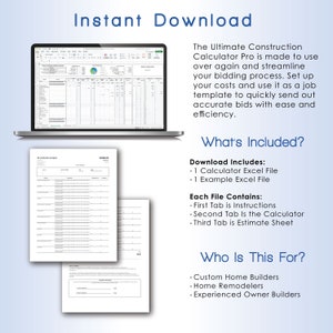 Construction Estimate Calculator Pro, Digital Printable Estimate ...