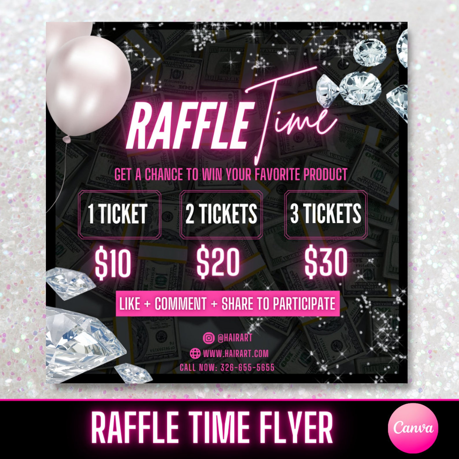 Raffle Time Flyer Template, Social Media Instagram Raffle Post, Beauty ...
