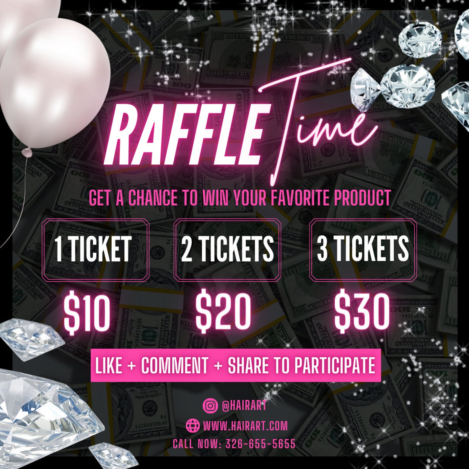 Raffle Time Flyer Template, Social Media Instagram Raffle Post, Beauty ...