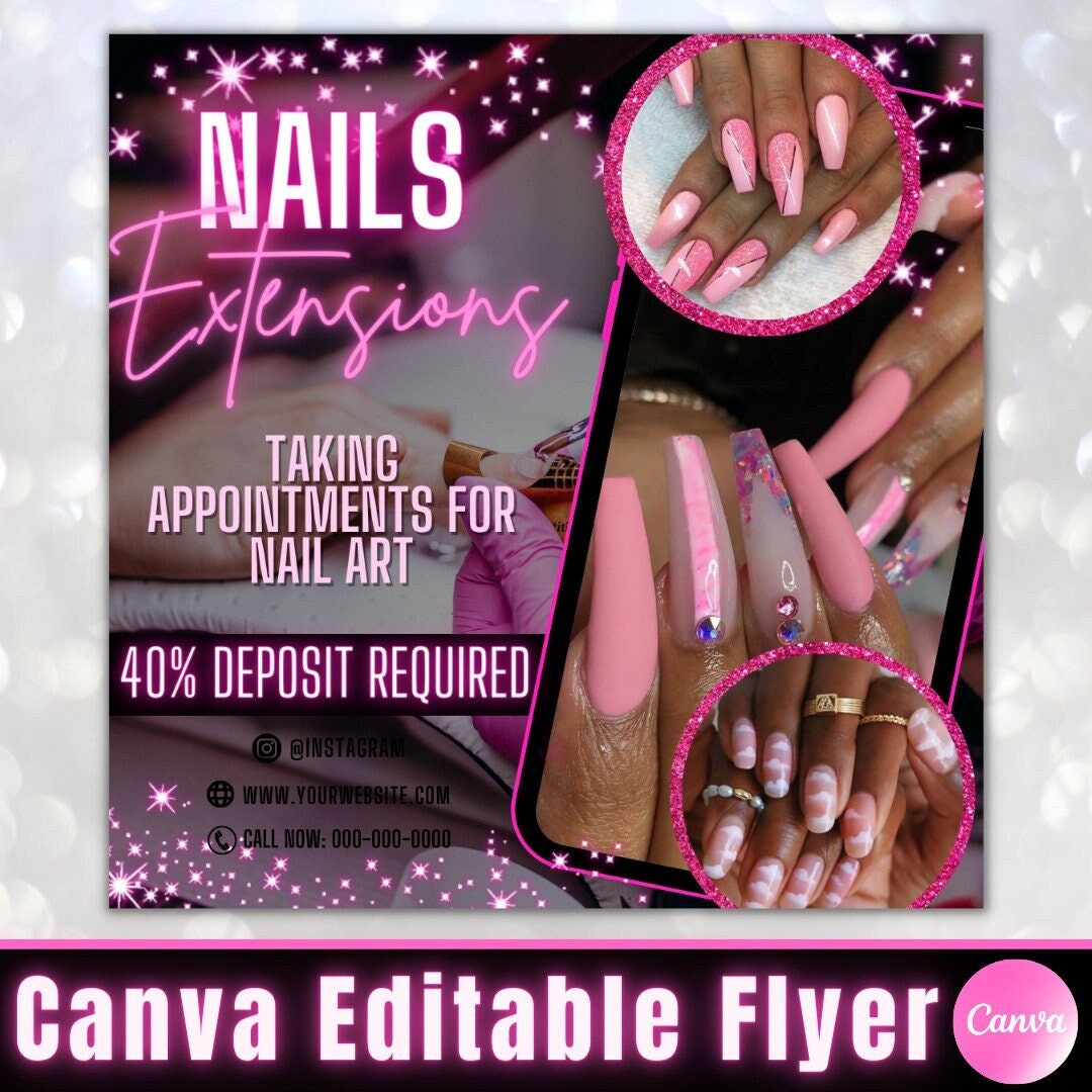 Nails Extension Acrylic Flyer Editable Canva Template for Nails ...