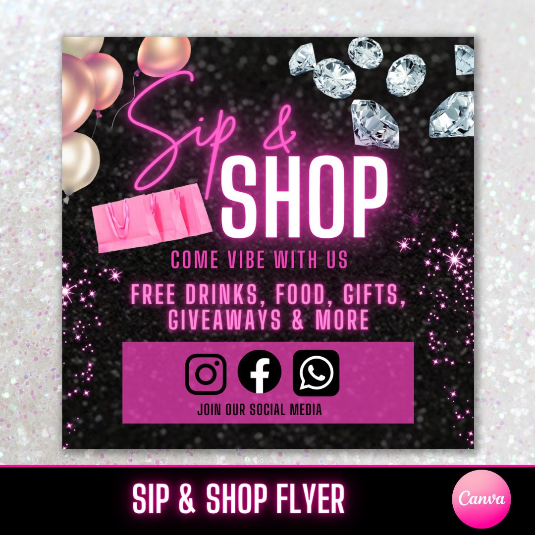Sip And Shop Flyer Template Editable And Printable Instantly Diy